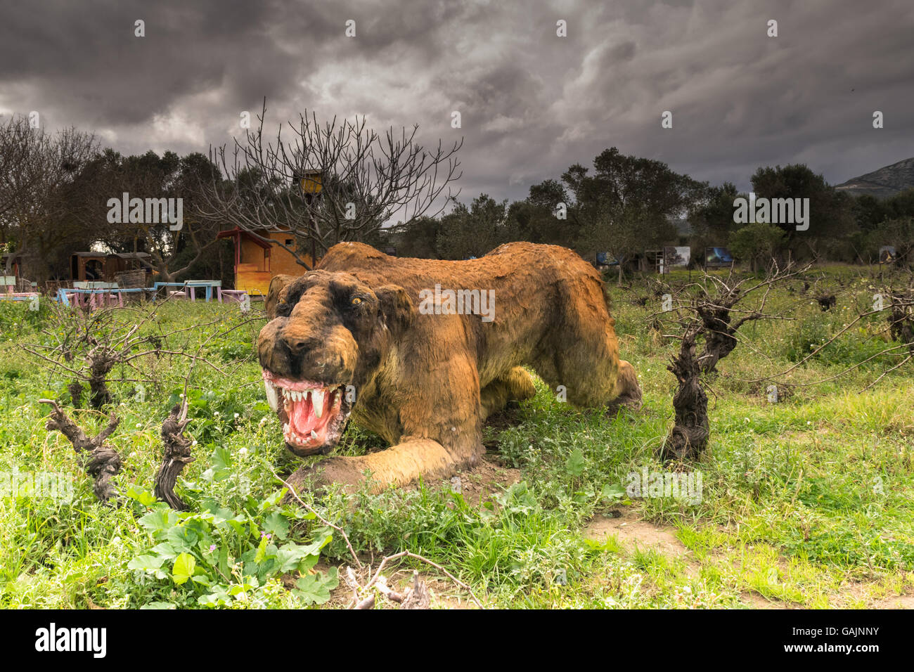 Athens, Greece 17 January 2016. Prehistoric animal sabertooth portrait ...