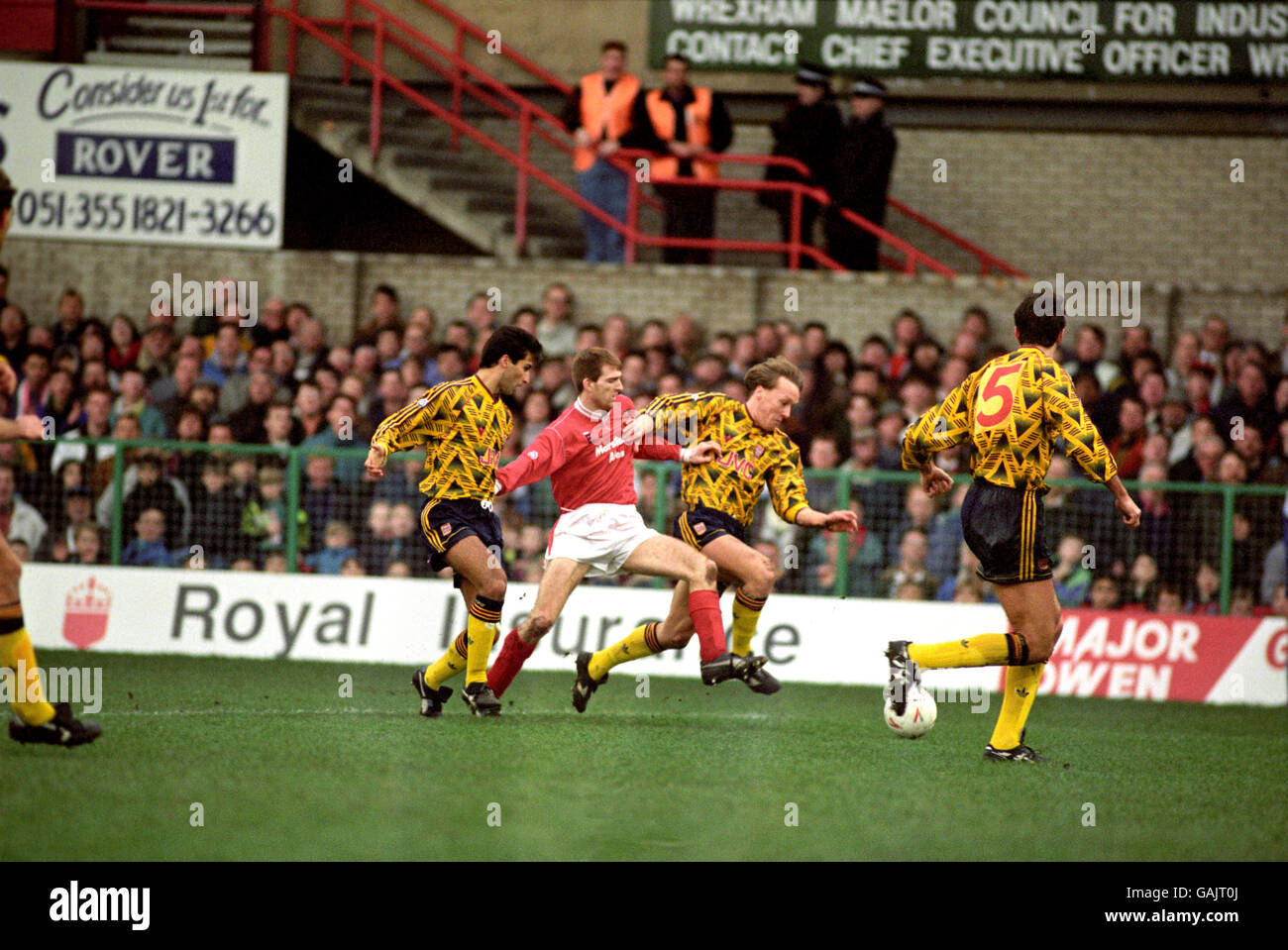 Arsenal's Jimmy Carter (l), Lee Dixon (second r) and David O'Leary (r ...