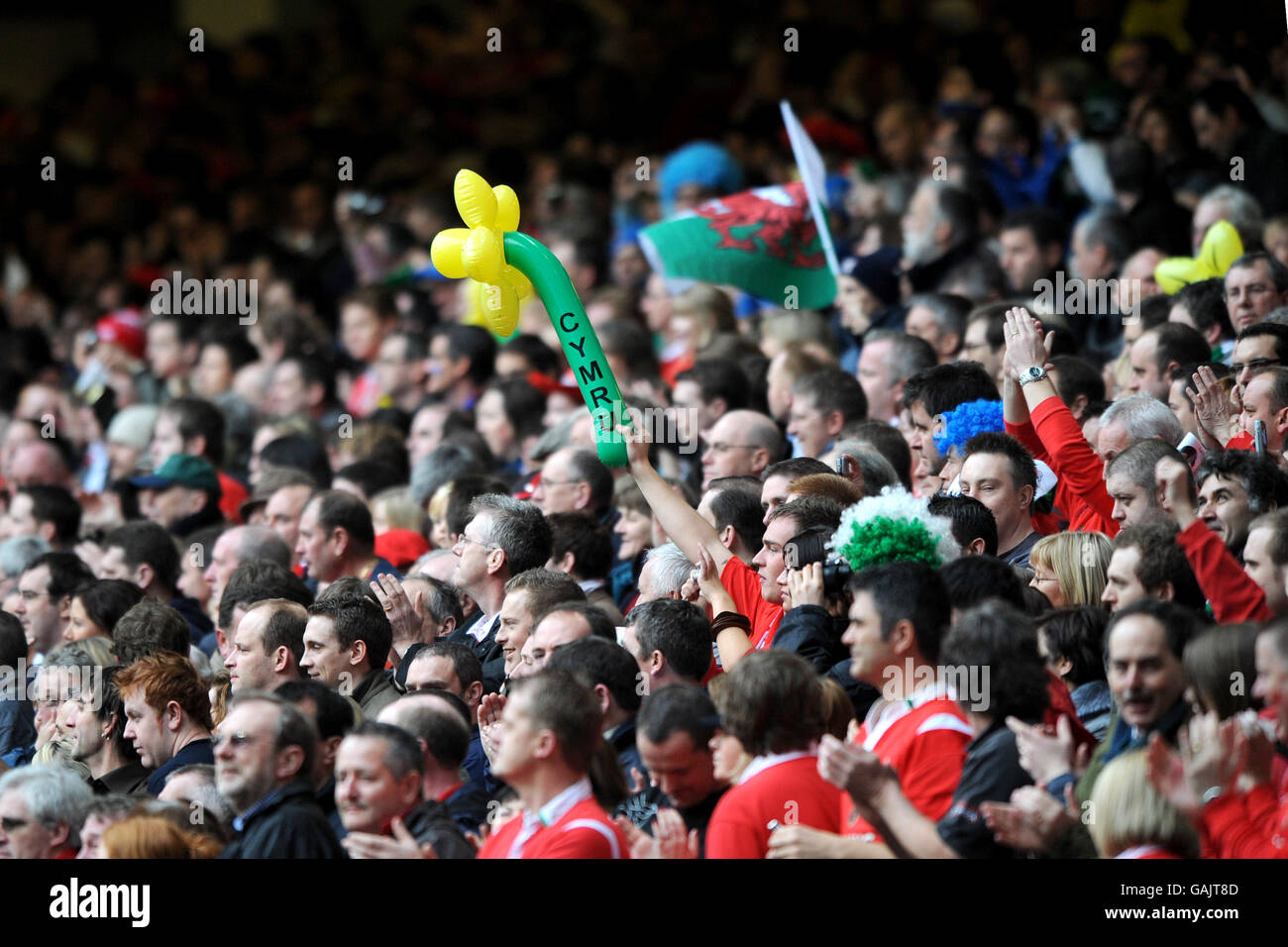 Welsh fans in the stands at the millennium stadium hi-res stock ...