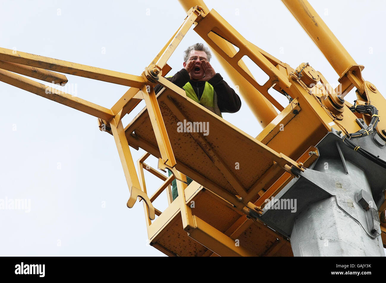 Paul Hansard shouts from the top of the 100 ft crane that he had ...