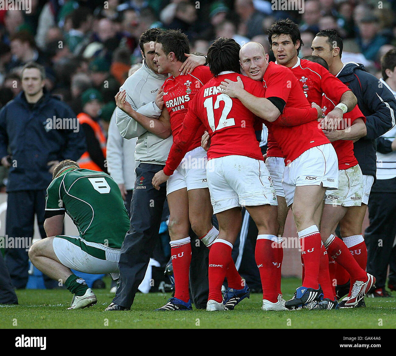 Wales celebrate defeating Ireland in the RBS 6 Nations match at Croke ...