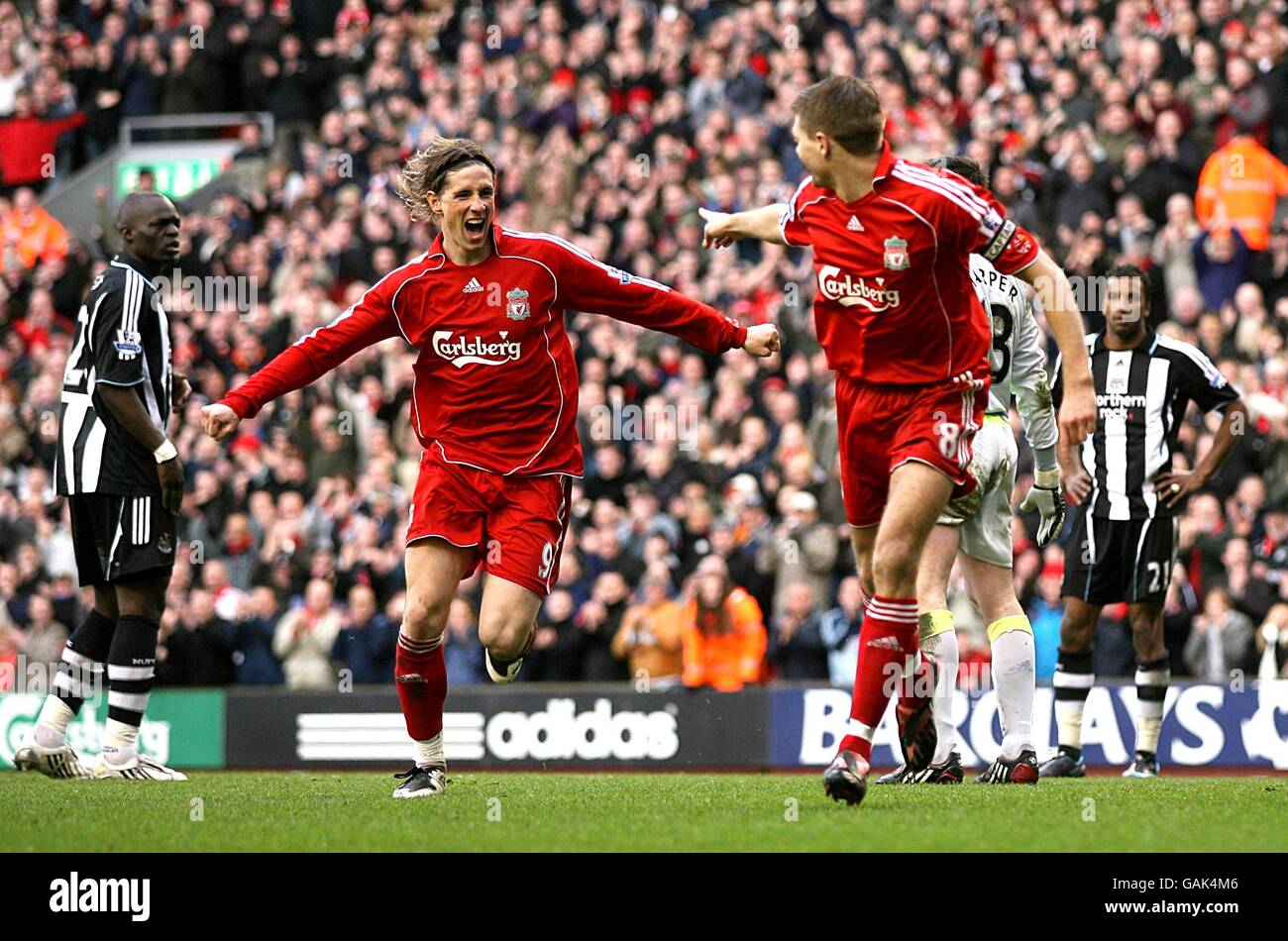 Liverpools fernando torres celebrates goal hi-res stock photography and ...