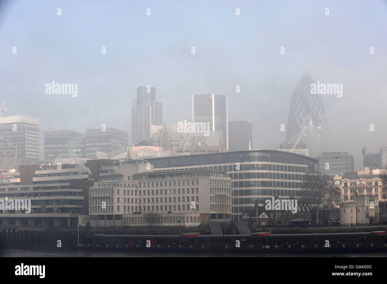 London fog. Scenes on and around London's Tower Bridge, in early ...
