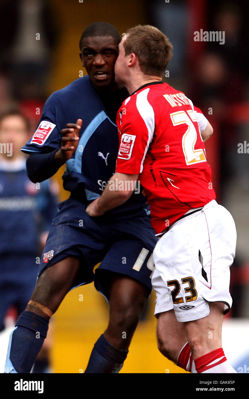 Morecambe's Henry McStay (l) and Brentford's Nathan Elder (r) Collide ...