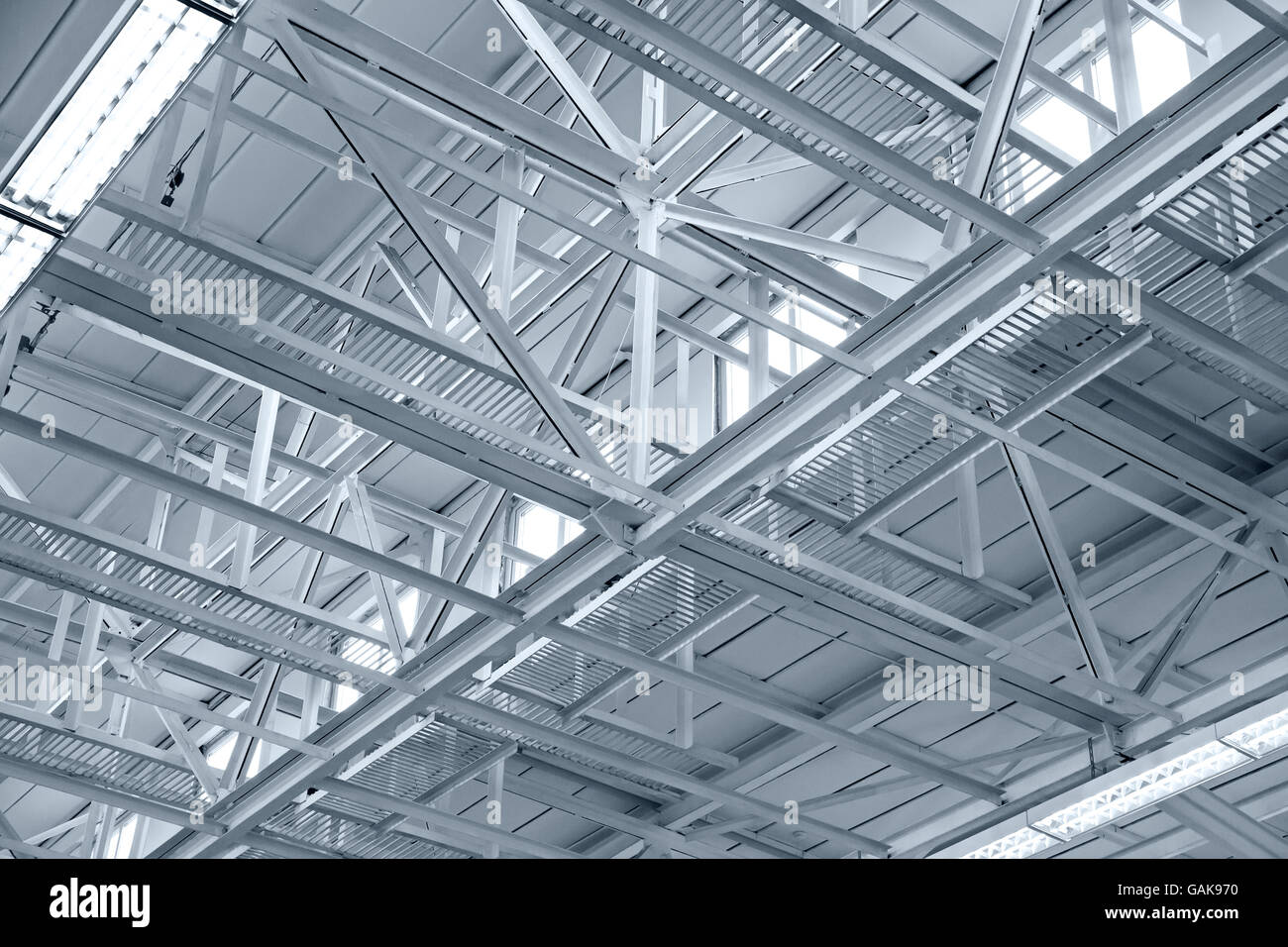 Industrial factory ceiling with roof beam and lights Stock Photo - Alamy