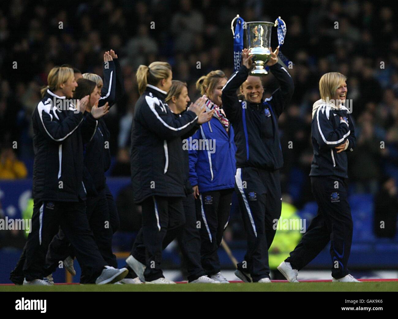 The Everton Ladies team parade the League Cup following their victory ...