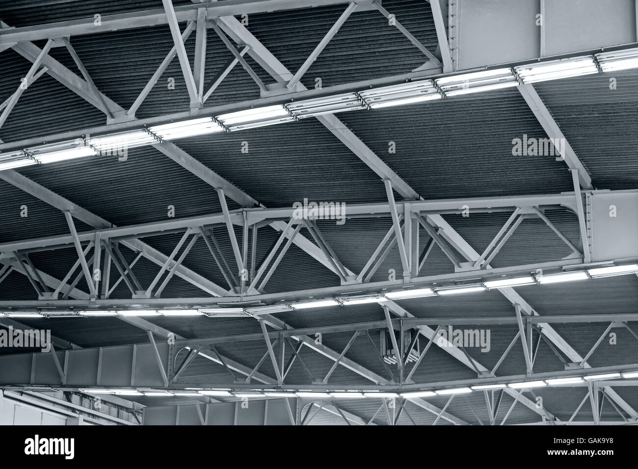 Industrial factory ceiling with roof beam and lights Stock Photo - Alamy