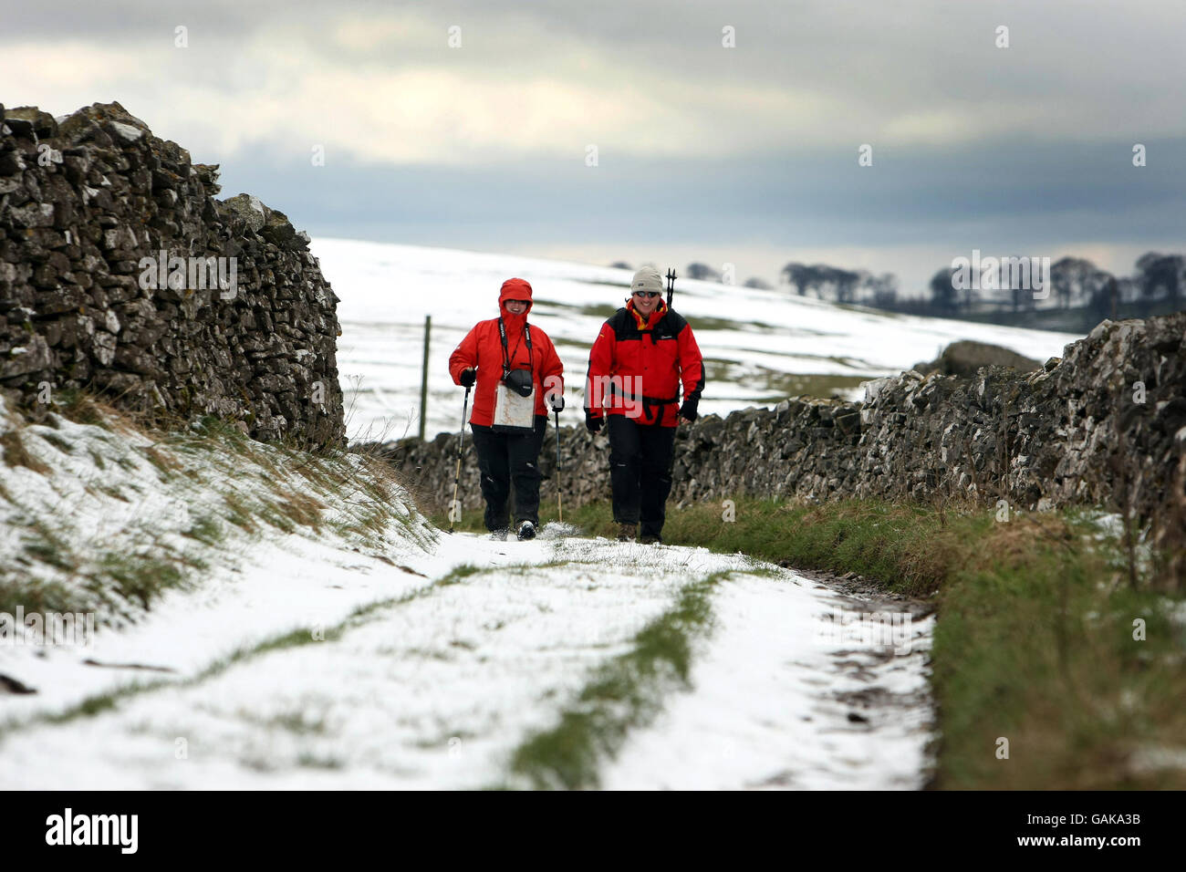 Walkers brave the wintry weather on the hills above the Manifold valley ...