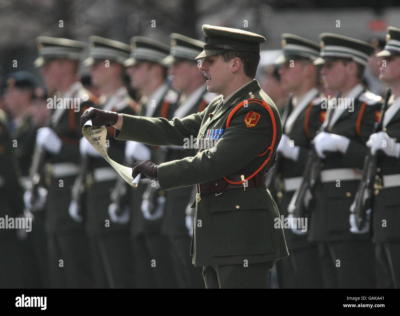Defence forces Captain Ross Dunphy reads the Proclamation during the ...