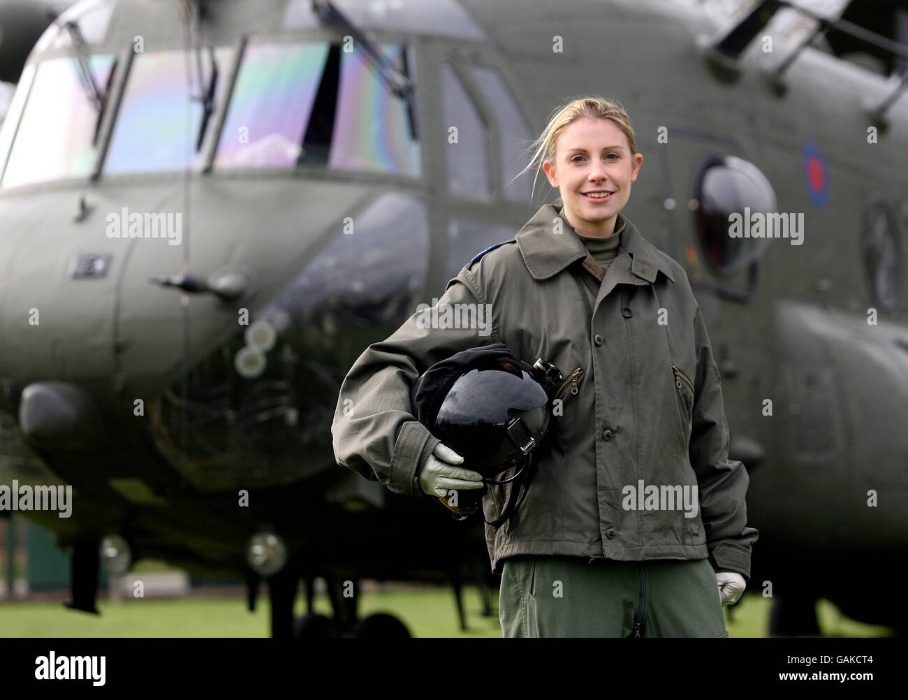Sergeant Liz McConaghy, one of only six female loadmasters in the Royal Air Force, poses beside ...