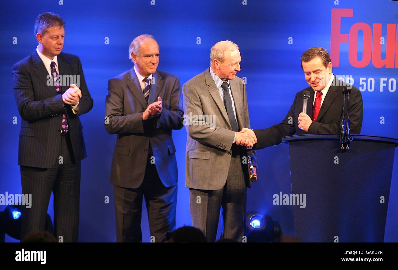 Jimmy Armfield (2nd right) talks with Jeff Stelling after receiving the ...