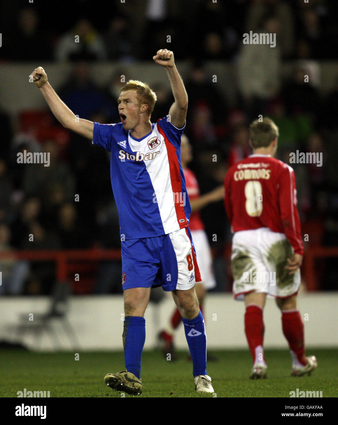 Carlisle United's Chris Lumsdon celebrates victory at the final whistle ...