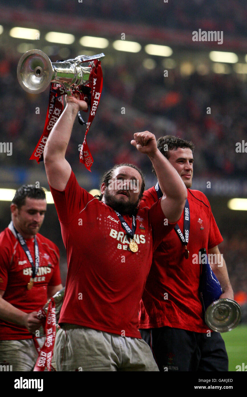Wales' Adam Rhys Jones celebrates with the trophy after winning the Six ...