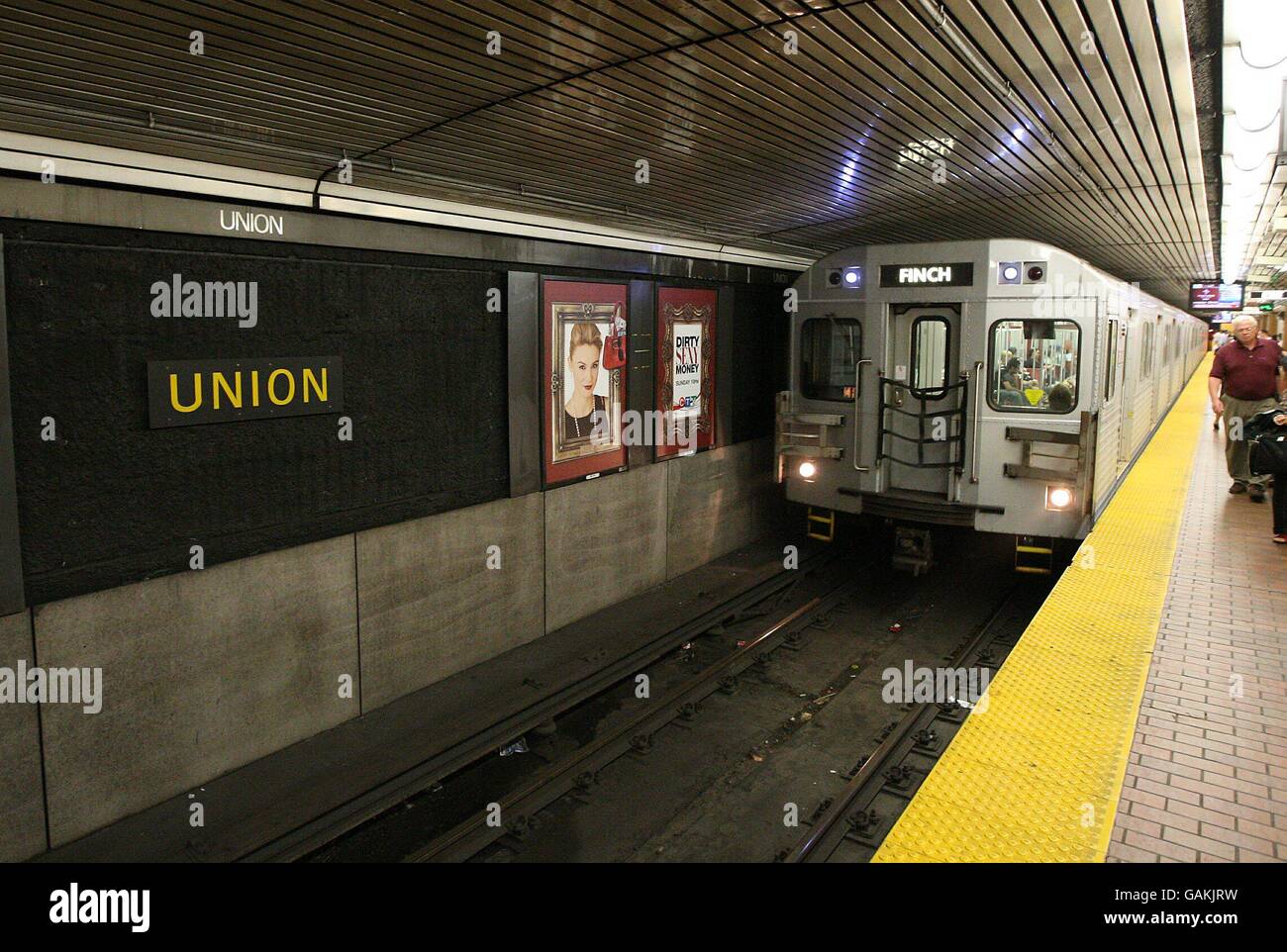 A tube train arrives at Union Station in Toronto, Canada Stock Photo ...