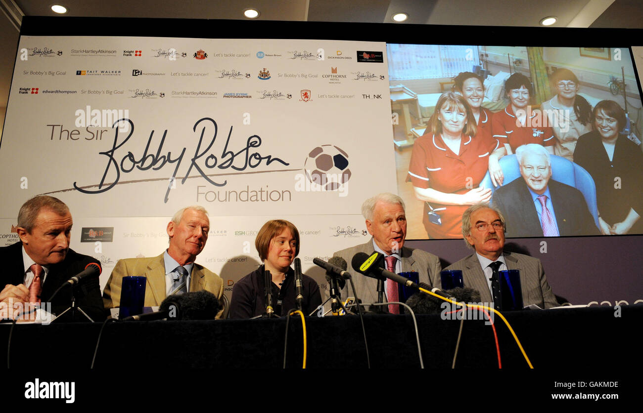 Sir Bobby Robson (second right) who is fighting cancer himself, today ...