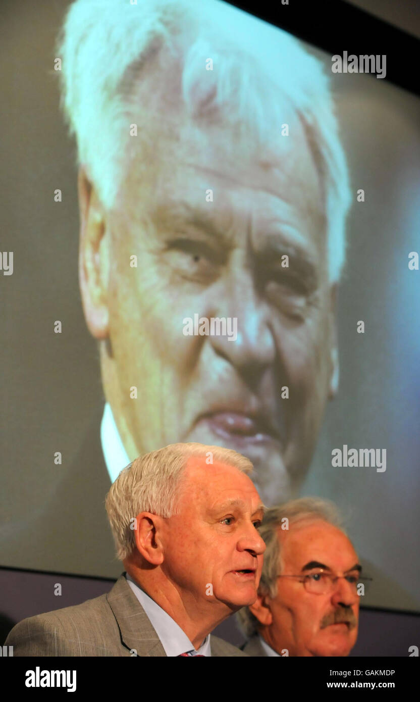 Sir Bobby Robson (left) who is fighting cancer himself, today at the ...