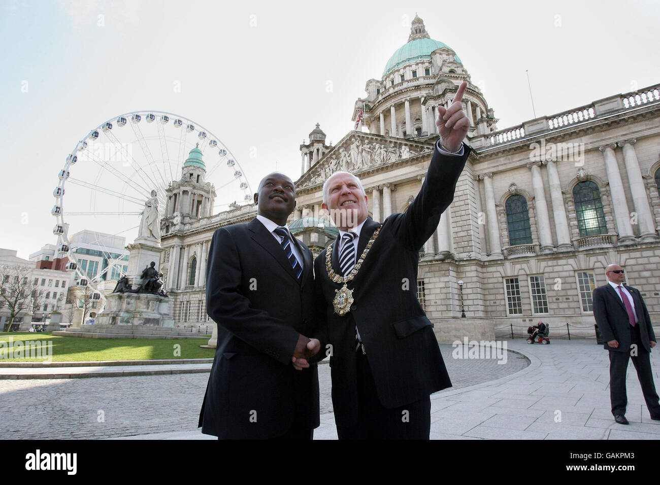 The Lord Mayor of Belfast, Councillor Jim Rodgers shows His Excellency ...