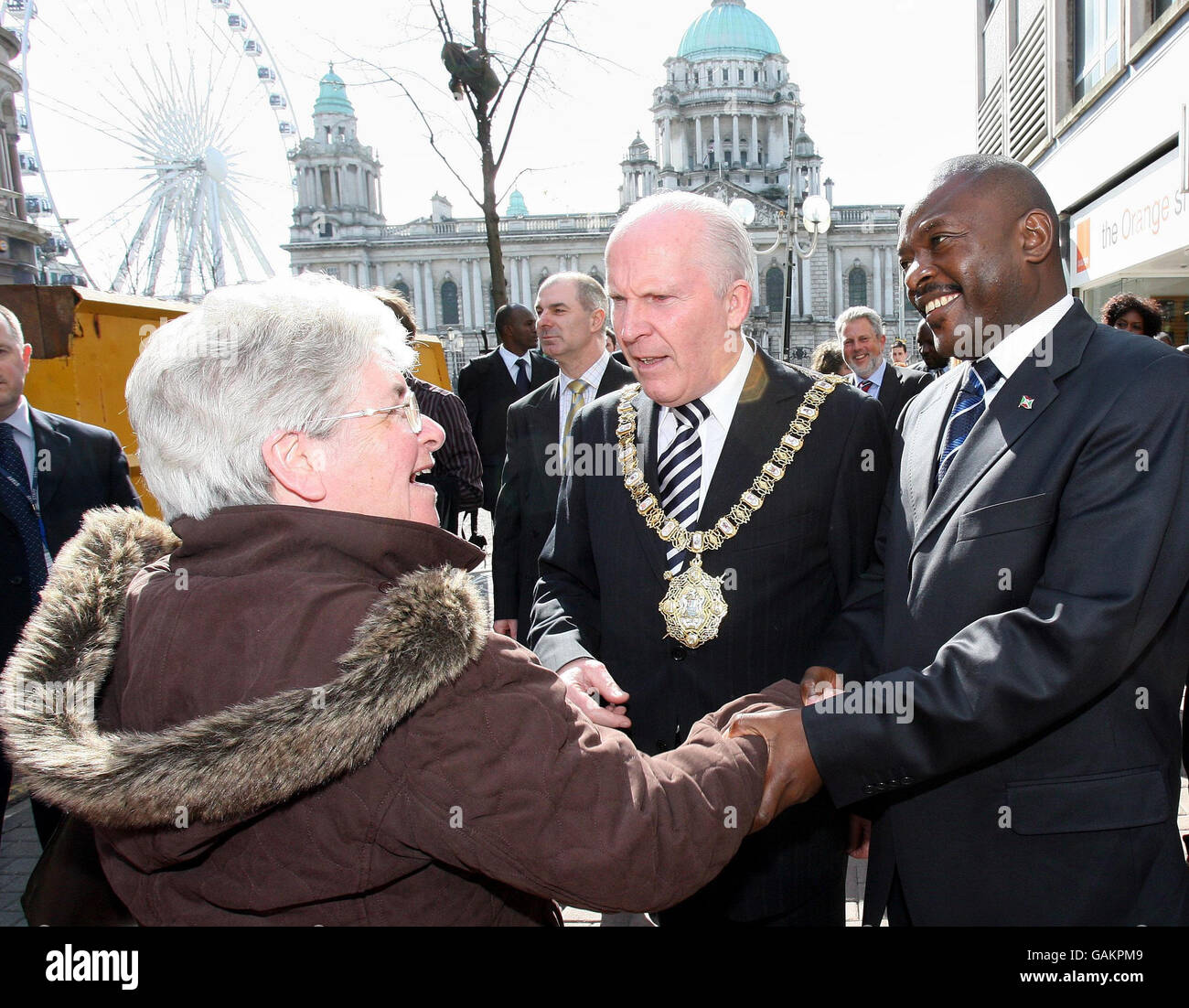 The Lord Mayor of Belfast, Councillor Jim Rodgers shows His Excellency ...