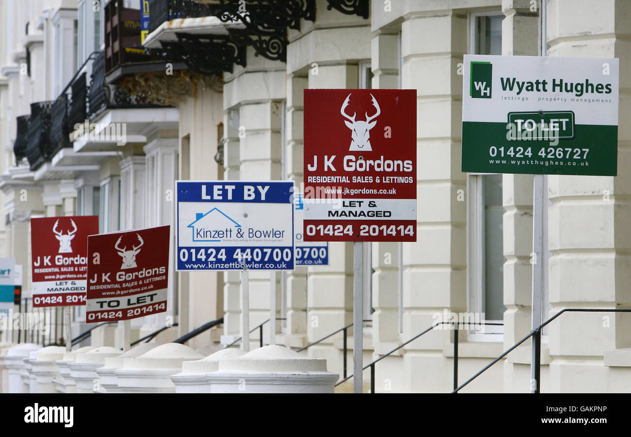 A general view of Letting Agent boards on display along the seafront in ...
