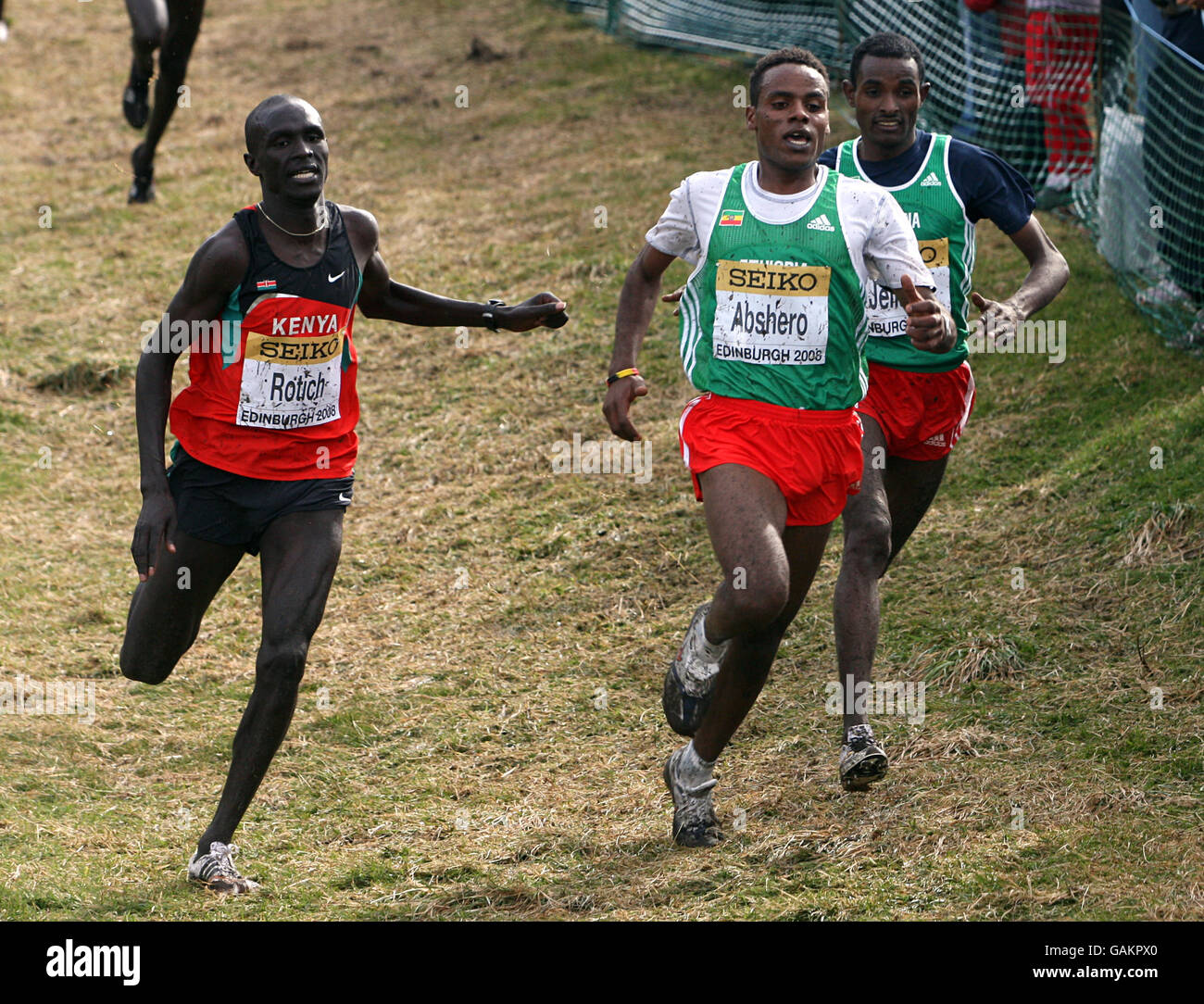 Kenya's Lucas Kimeli Rotich (left), Ethiopia's Ayele Abshero (centre ...