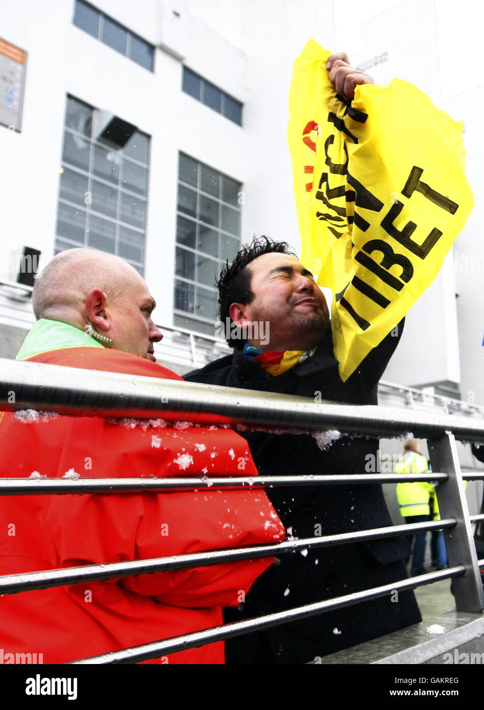 Beijing Olympics Torch Relay - London. A Demonstrator during the London ...