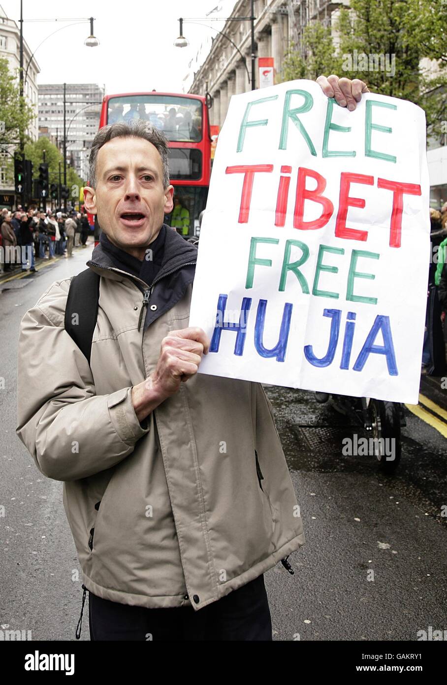 Beijing Olympics Torch Relay - London. British activist Peter Tatchell ...