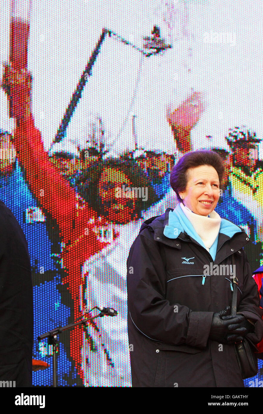 The Princess Royal looks on as British athlete Dame Kelly Holmes runs ...