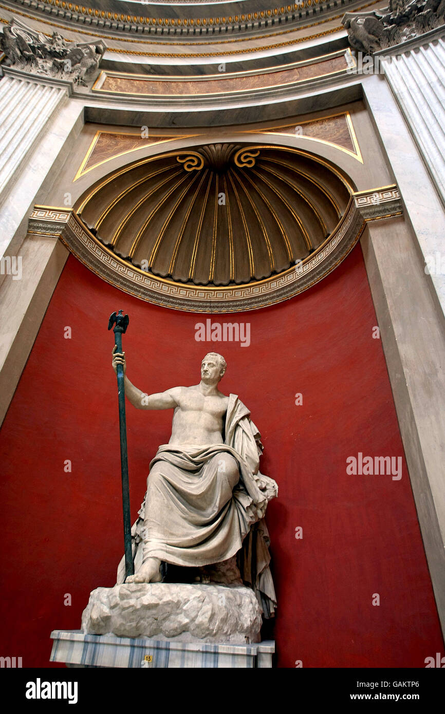 A general view of a statue in the Sala Rotonda in the Vatican Museum ...