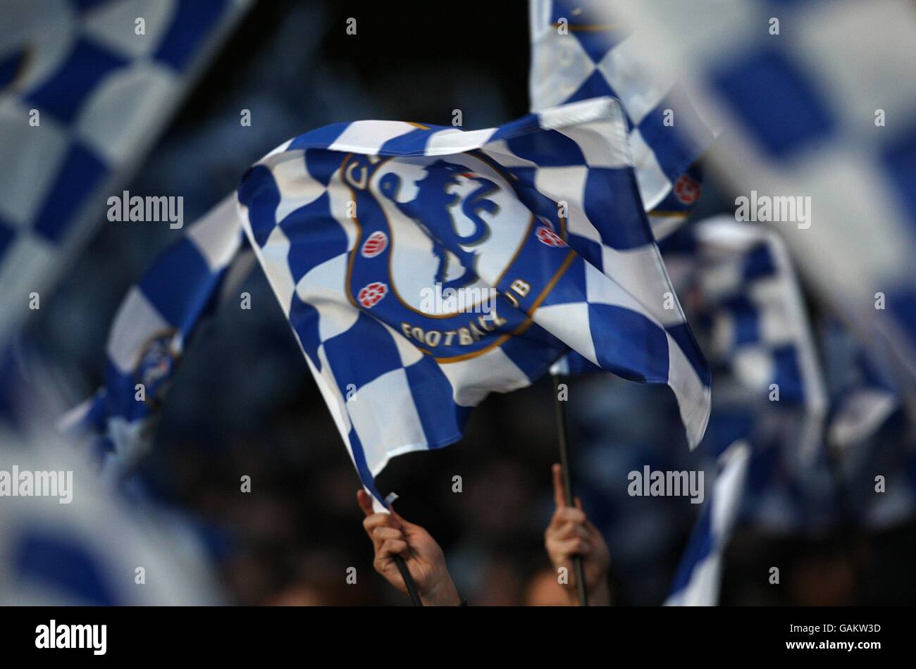 Chelsea fans with their flags hi-res stock photography and images - Alamy