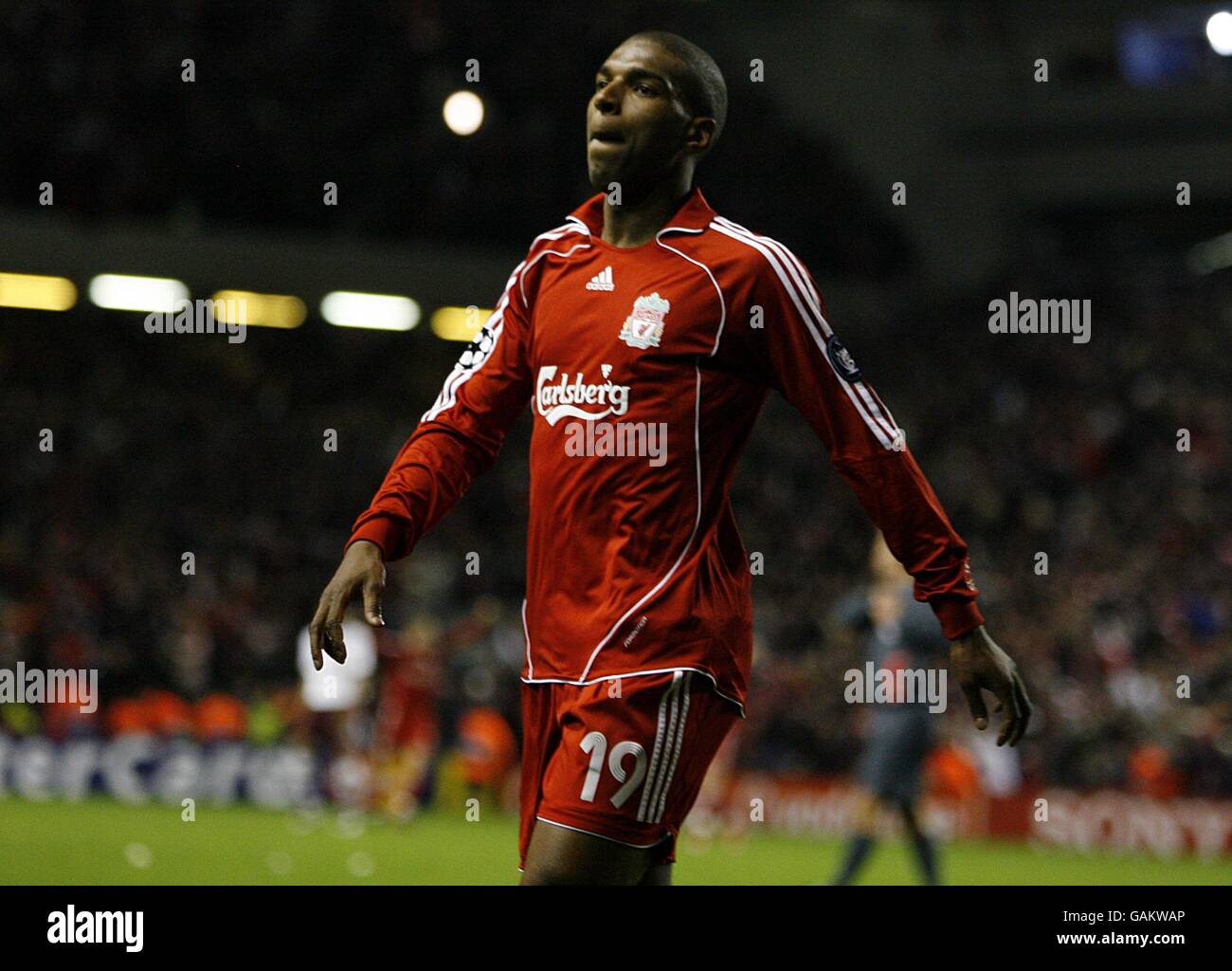 Liverpool's Ryan Babel celebrates after scoring the sixth goal of the ...
