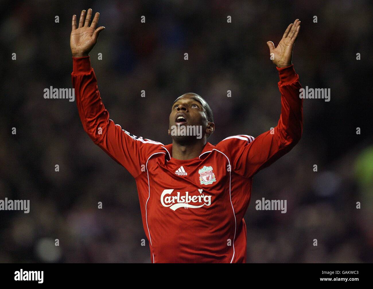 Liverpool's Ryan Babel celebrates after scoring the sixth goal of the ...