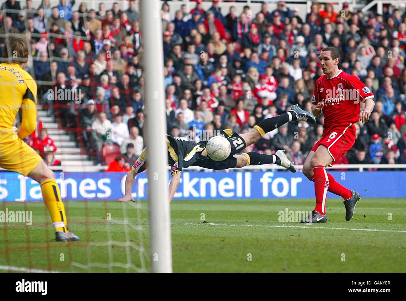 Cardiff citys roger johnson scores his sides second goal hi-res stock ...