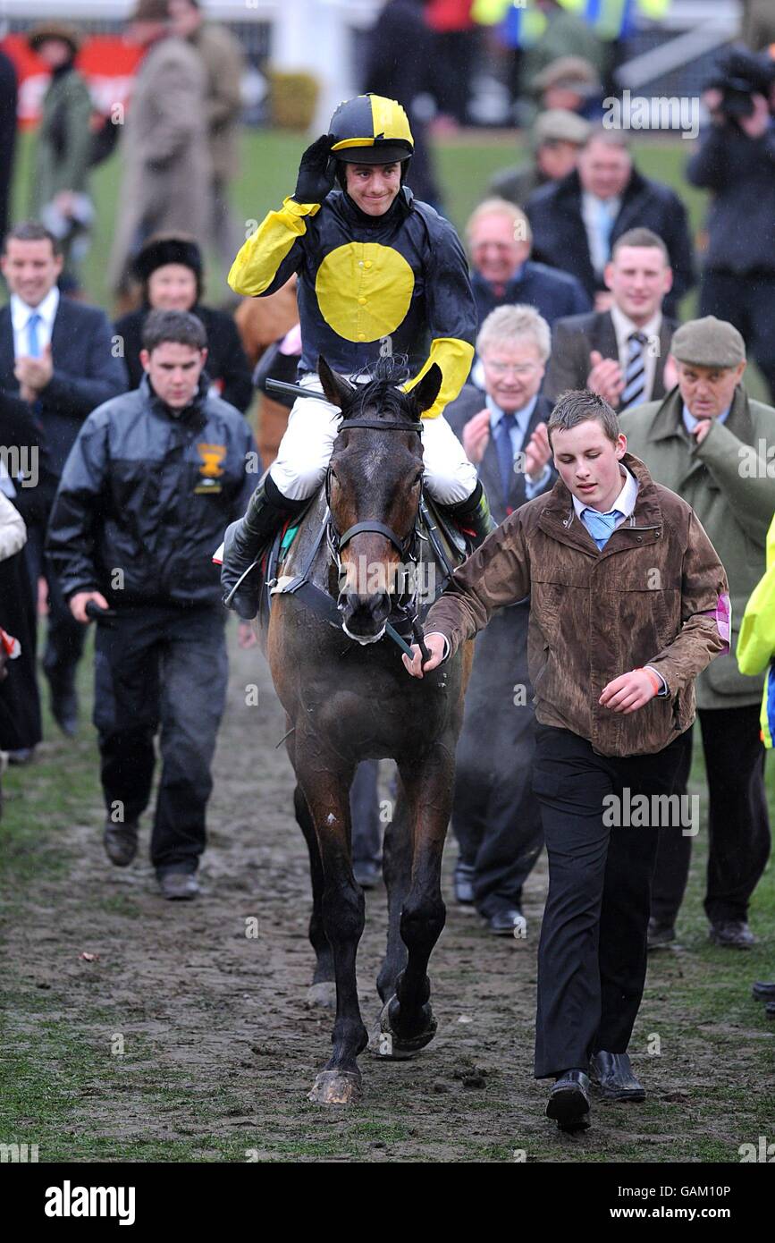 Jockey Dominic Elsworth on Mister McGoldrick celebrates after winning ...