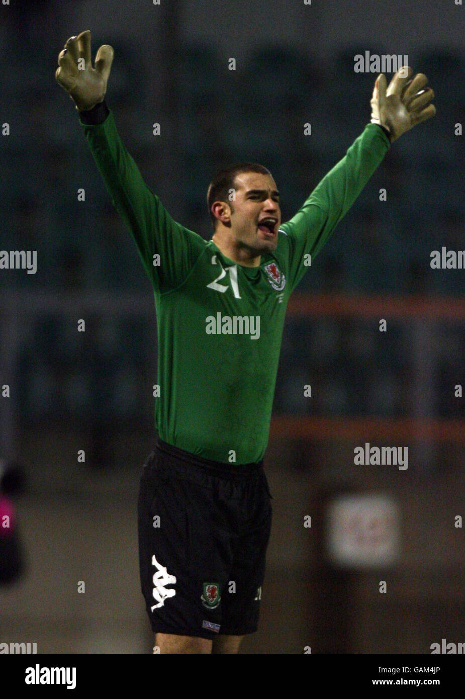 Wales's Boaz Myhill shouts during the International match at the Stade ...