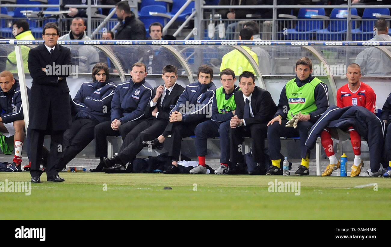 England's manager Fabio Capello watches on as (left to right) Jonathan ...