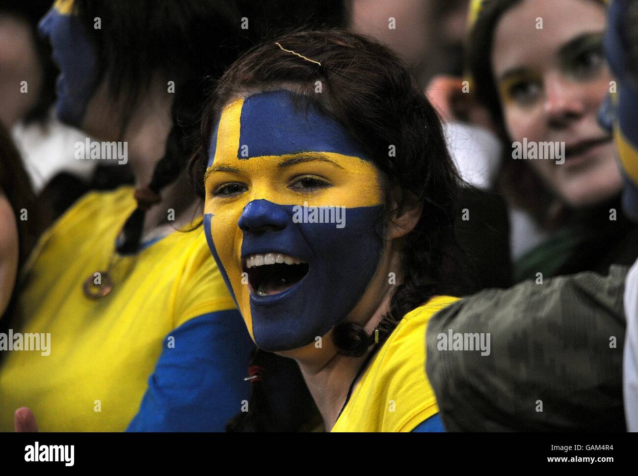 Swedish fans show their support, in the stands prior to kick-off Stock ...
