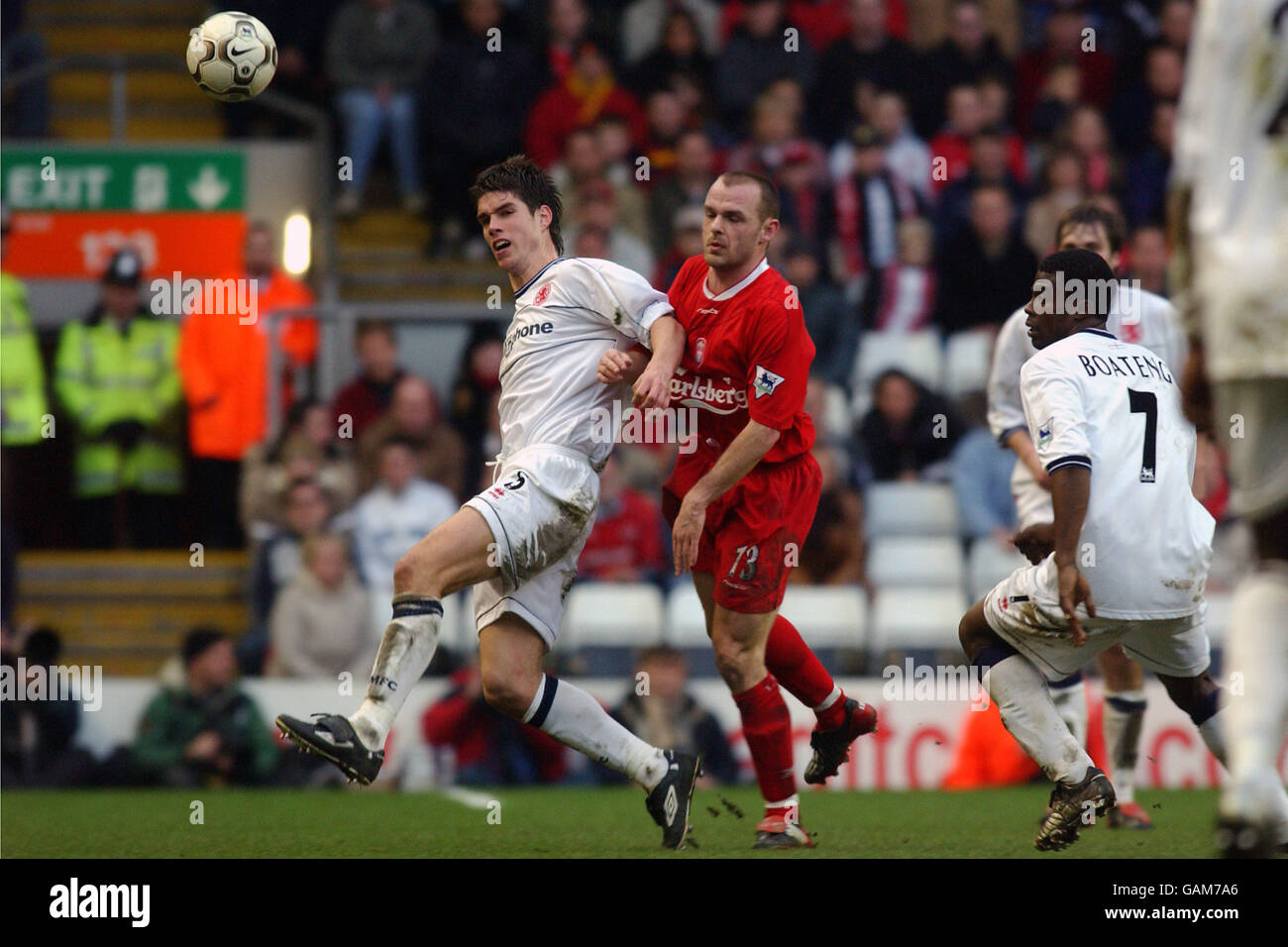 Middlesbroughs chris riggott george boateng close down liverpools danny ...