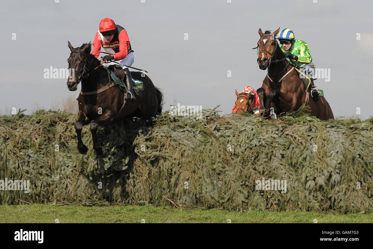 Gwanako and Ruby Walsh jumps the last ahead of Irish Raptor and Paddy ...