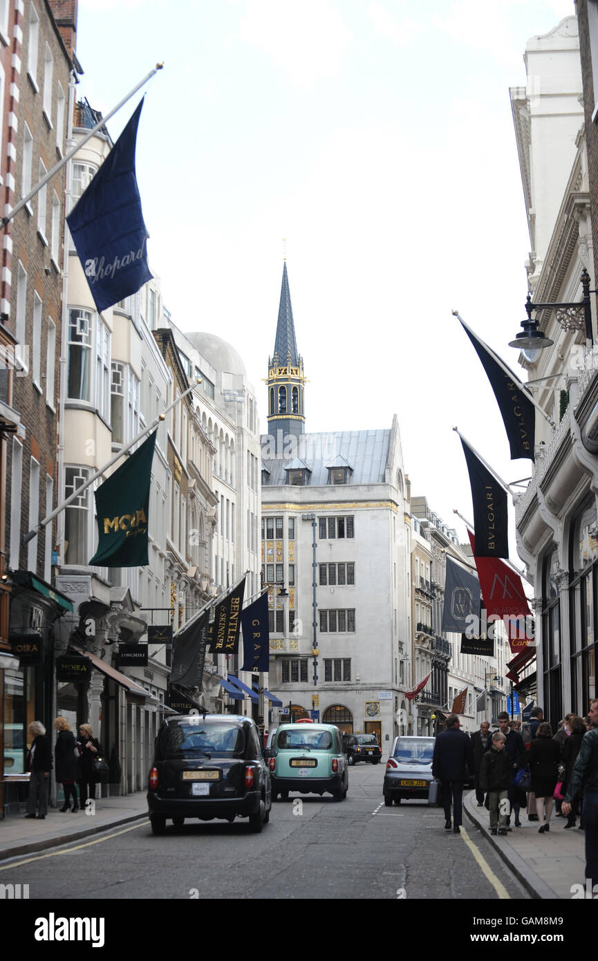 A general view of flags hanging from shops in Bond Street, London Stock ...