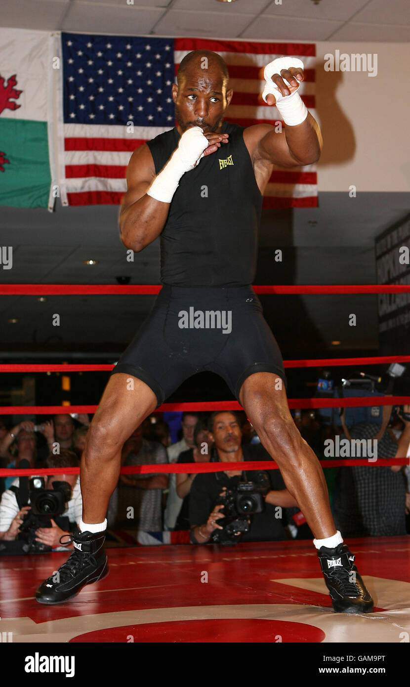 American boxer Bernard Hopkins shadow boxes during his open workout at ...