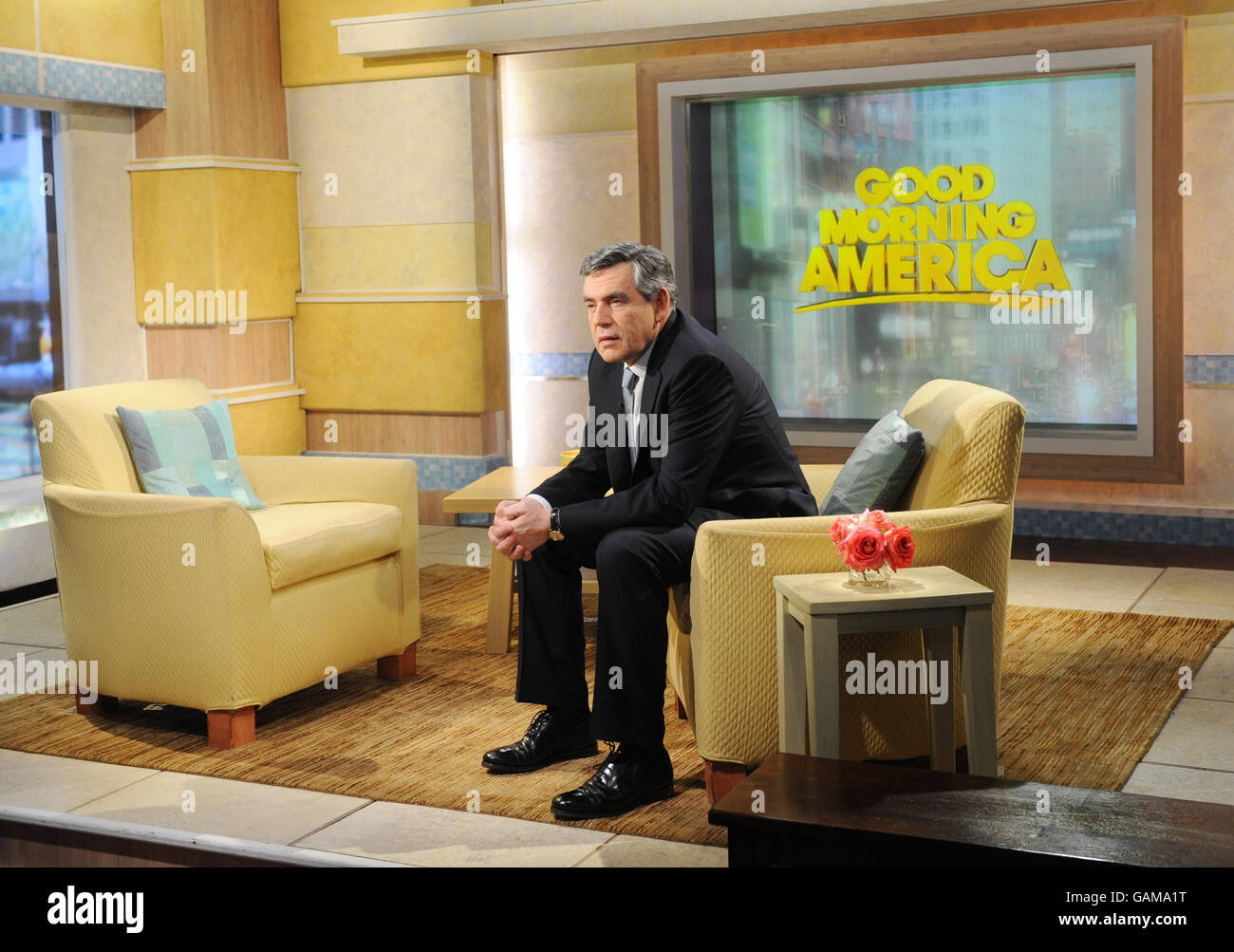 Prime Minister Gordon Brown waits on the TV set of 'Good Morning ...