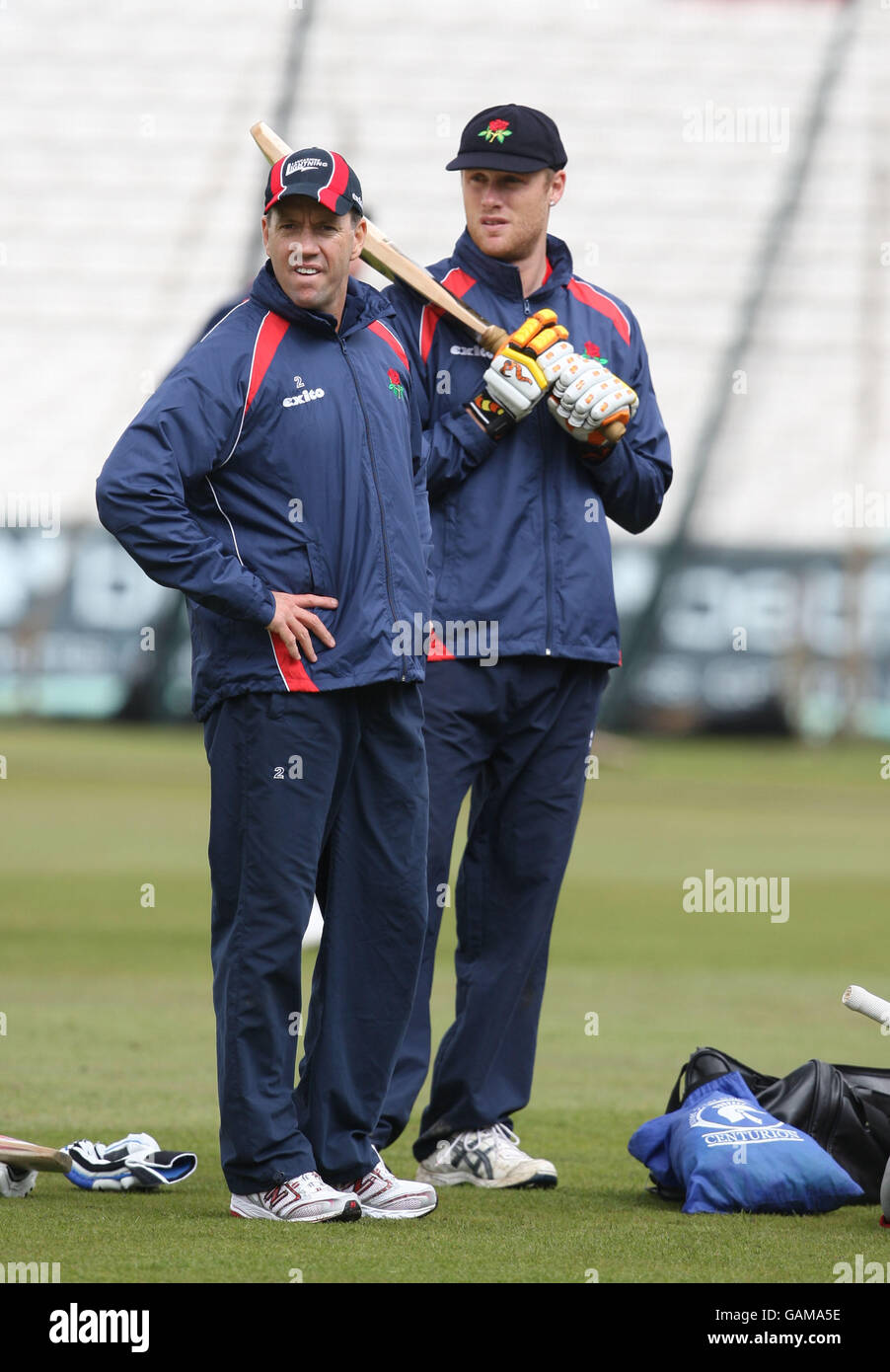 Lancashire's Andrew Flintoff gets ready to practice bat after a delayed ...