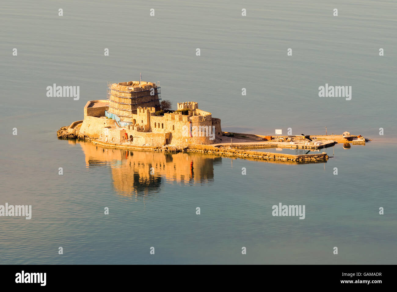 Bourtzi castle reflection at Nafplio in Greece Stock Photo - Alamy