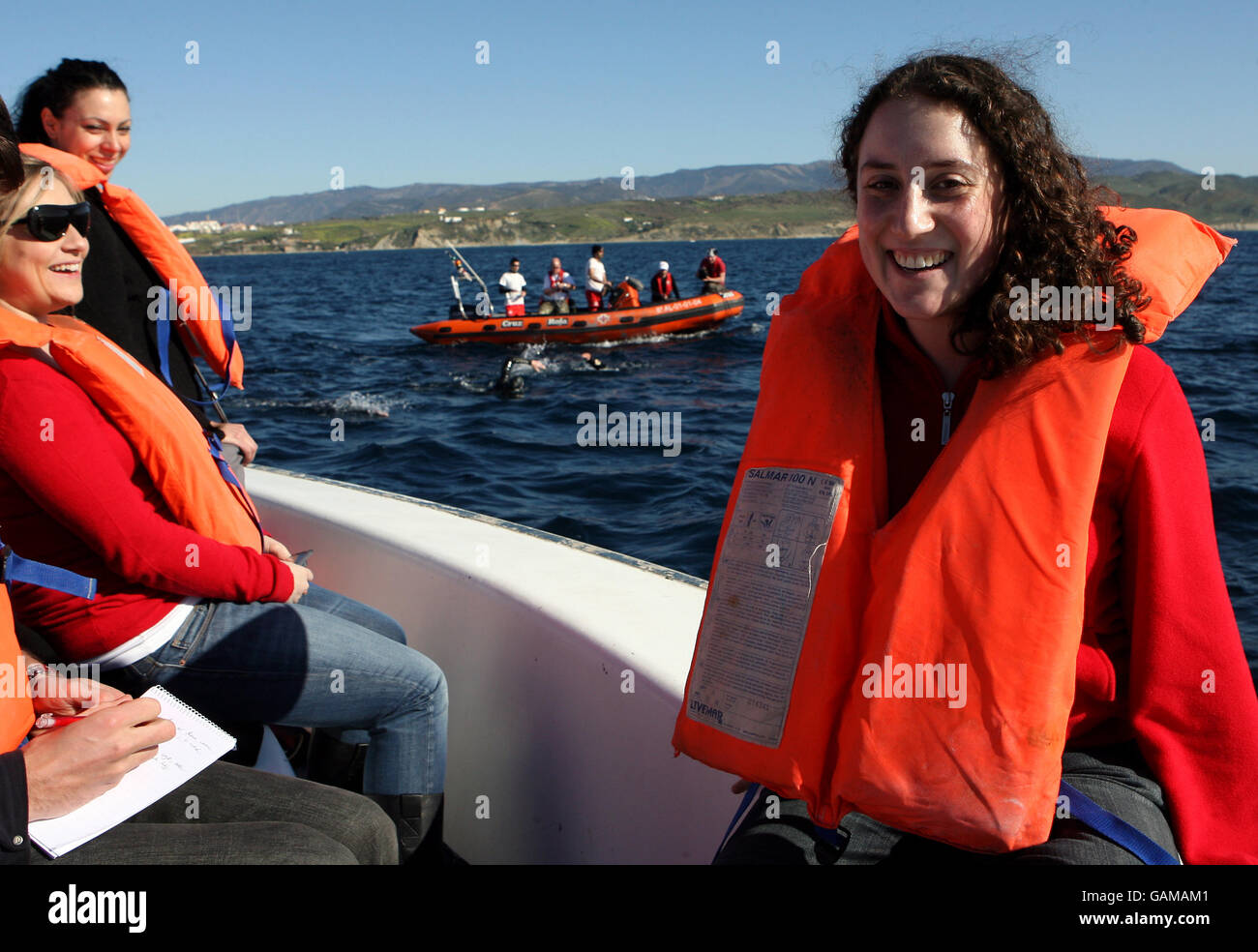 Mirror reporter Sara Wallis as James Cracknell and David Walliams swim ...