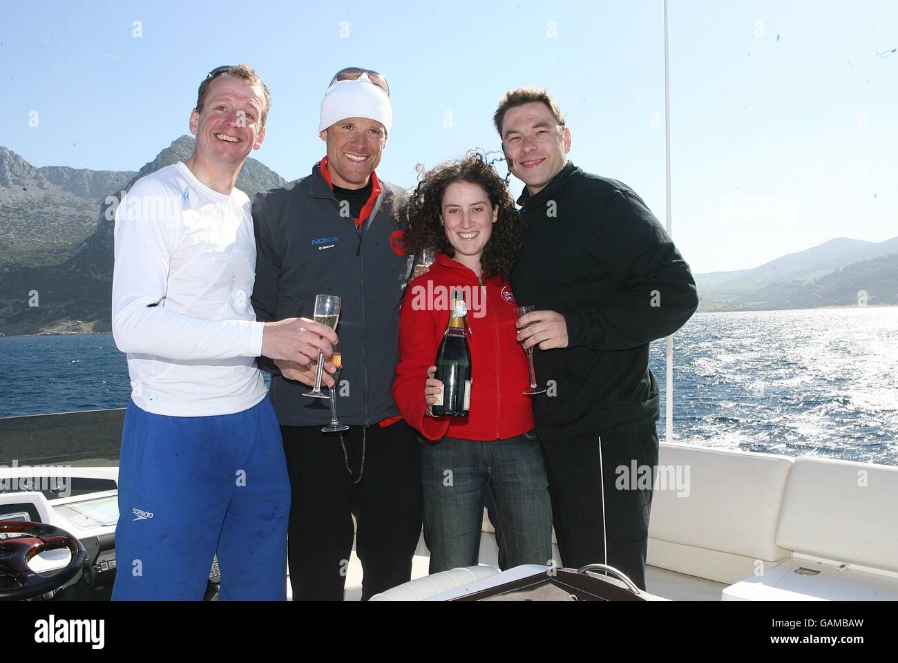 David Walliams and James Cracknell Sport Relief Swim - Spain Stock ...