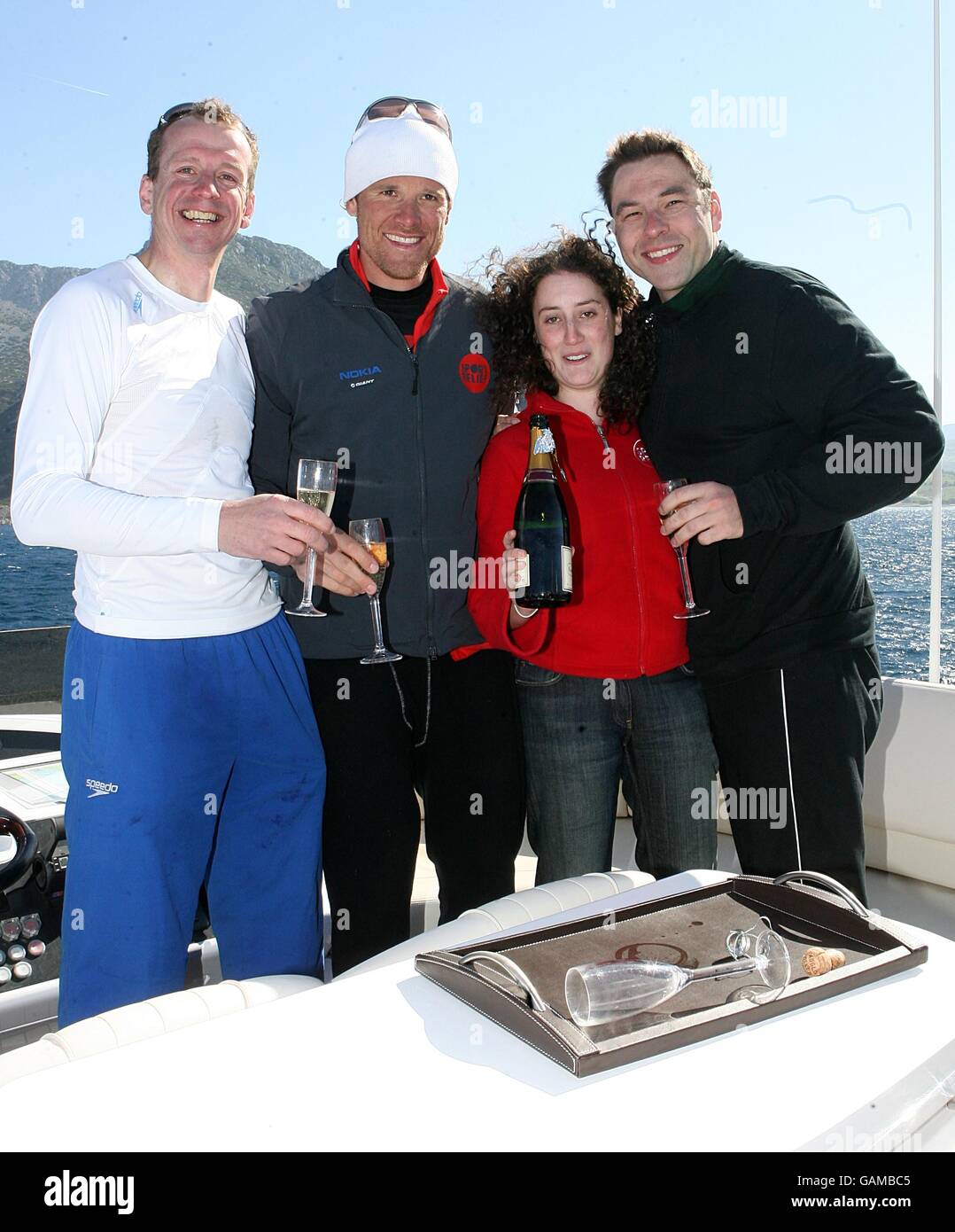 David Walliams and James Cracknell Sport Relief Swim - Spain Stock ...