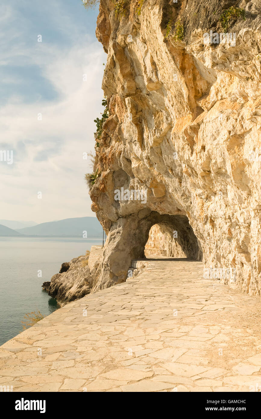 Akronafplia road at Nafplio Greece. A traditional road for walking and ...