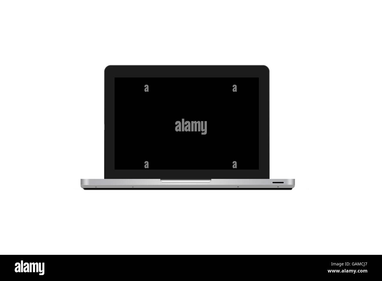 Laptop with empty black screen isolated on white background Stock Photo ...