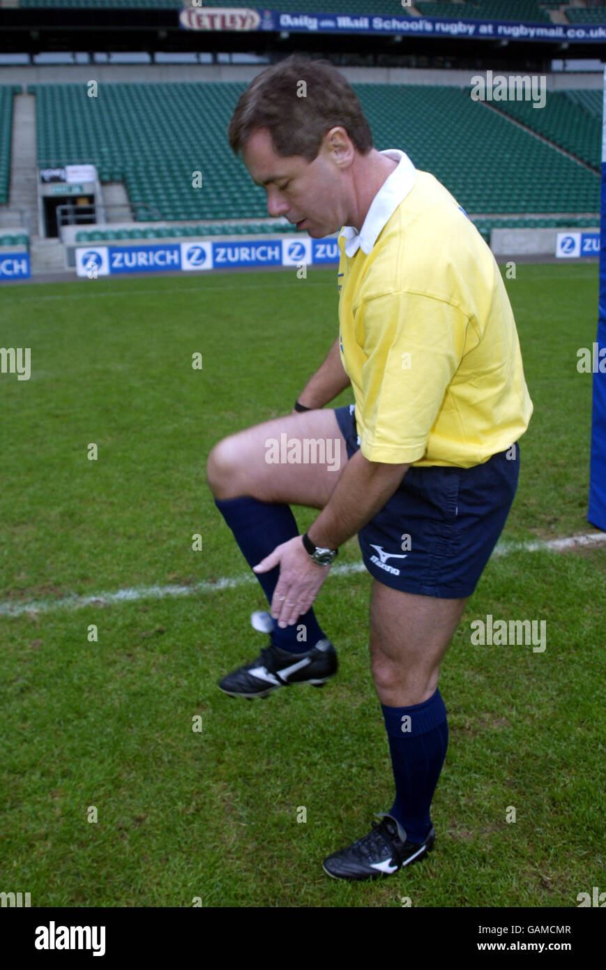 Rugby Union - Referee Signals. Foot-up by front-row player Stock Photo ...