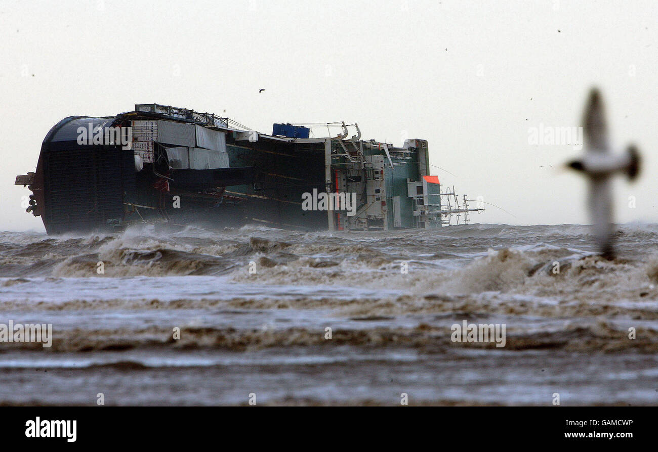 The stricken ferry Riverdance lies off the coast of Blackpool as high ...